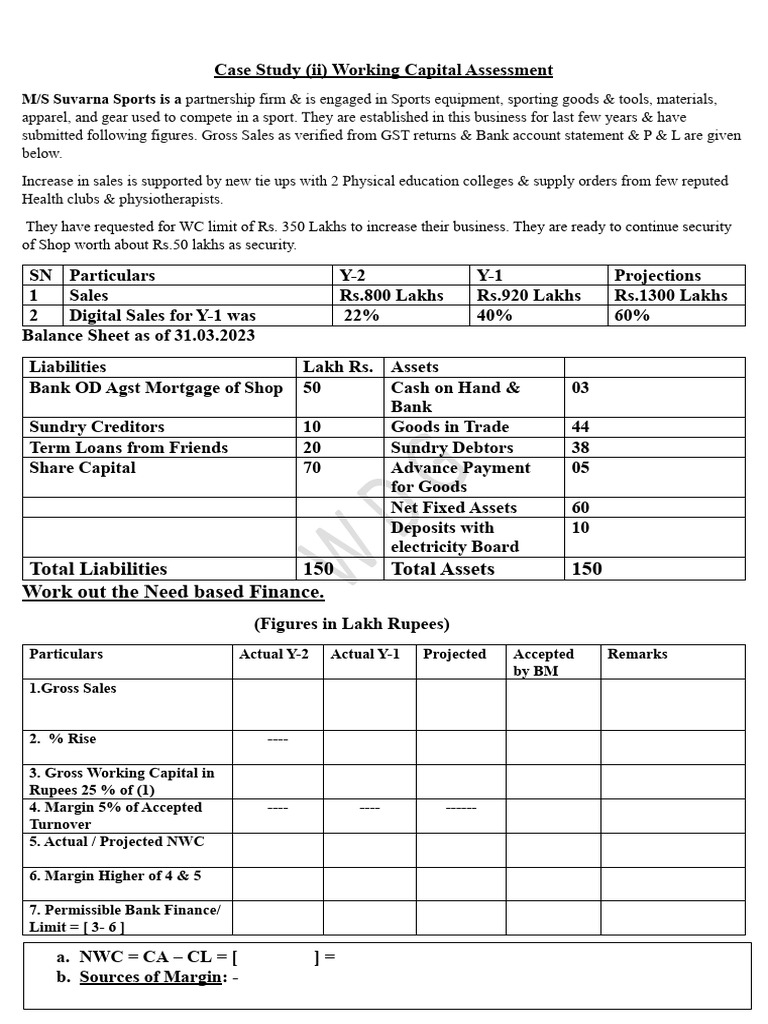 Case Study No Mod (Iv) Working Capital Turnover Method | PDF | Working Capital | Banks