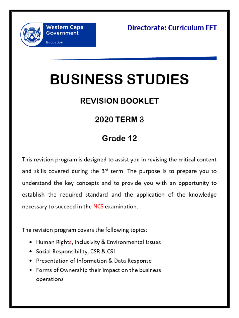 Bst-Grade 12 Term 3 | PDF | Corporate Social Responsibility | Employment