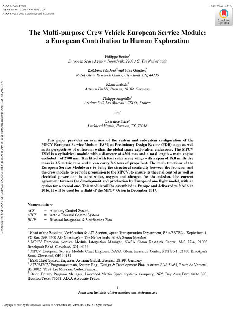 Multi Purpose Crew Vehicle - Berthe | PDF | Orion (Spacecraft) | Nasa