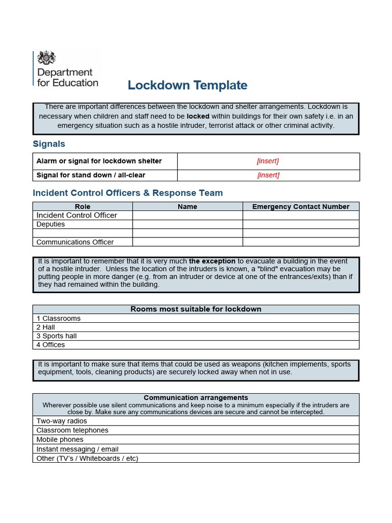 Lockdown Template | PDF | Telephone | Communication