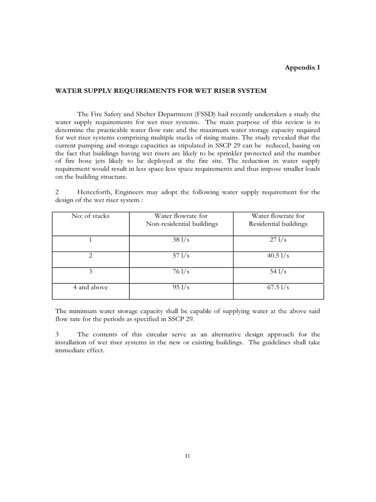 Appendix I - Water Supply Requirtements For Wet Riser System | PDF ...