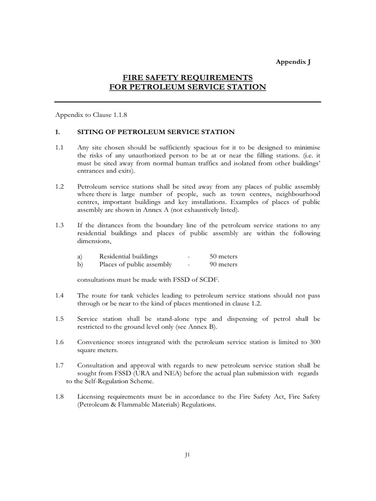 Appendix J - Fire Safety Requirements On Fire Safety Requirements For Petroleum Service Station ...