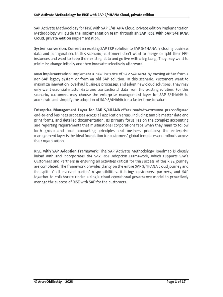 SAP Activate Methodology For RISE With SAP S4HANA Cloud, Private ...
