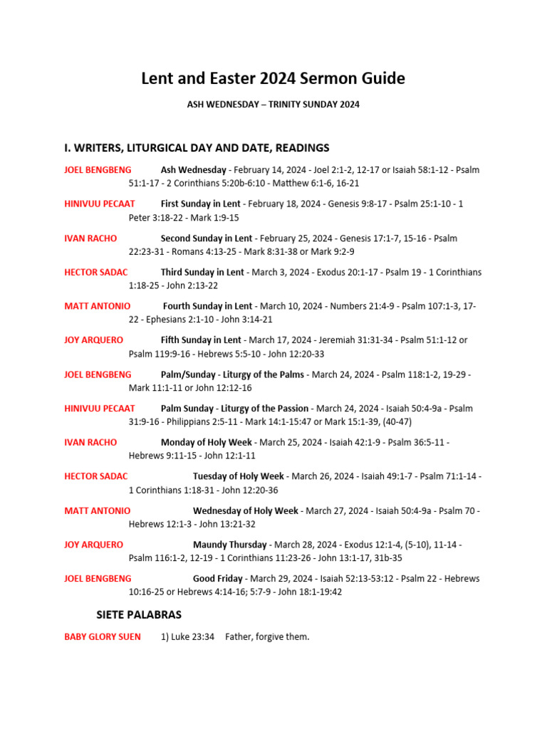 Lent and Easter 2024 Sermon Guide | PDF | Lent | Acts Of The Apostles