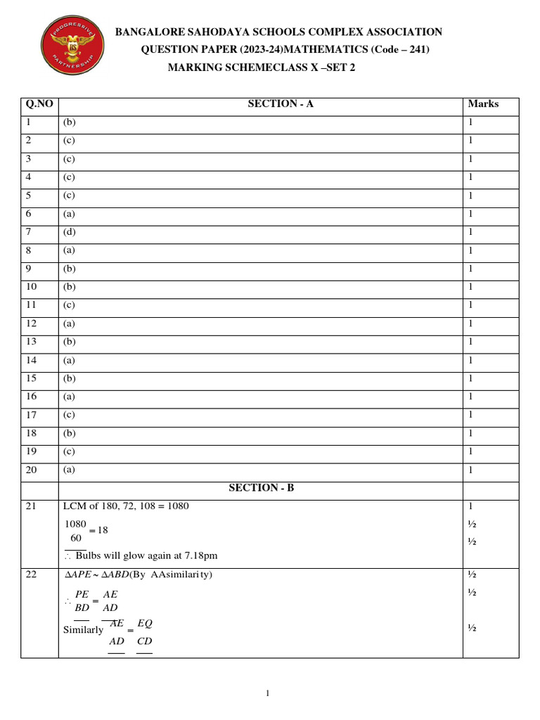 Sahodaya 23-24 Copy of STD Maths Set 2 MS | PDF | Triangle | Number Theory