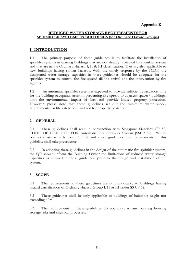 Appendix K - Reduced Water Storage Requirements For Sprinkler Systems in Buildings - For ...