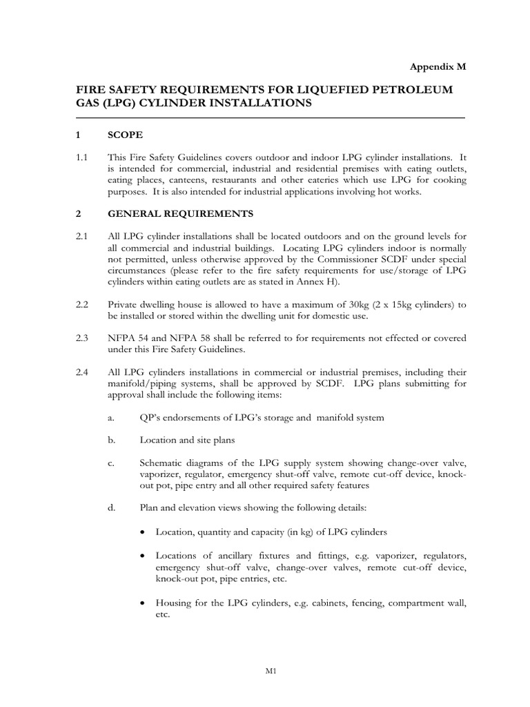 Appendix M - Fire Safety Requirements For Liquefied Petroleum Gas - LPG Cylinder Installations ...