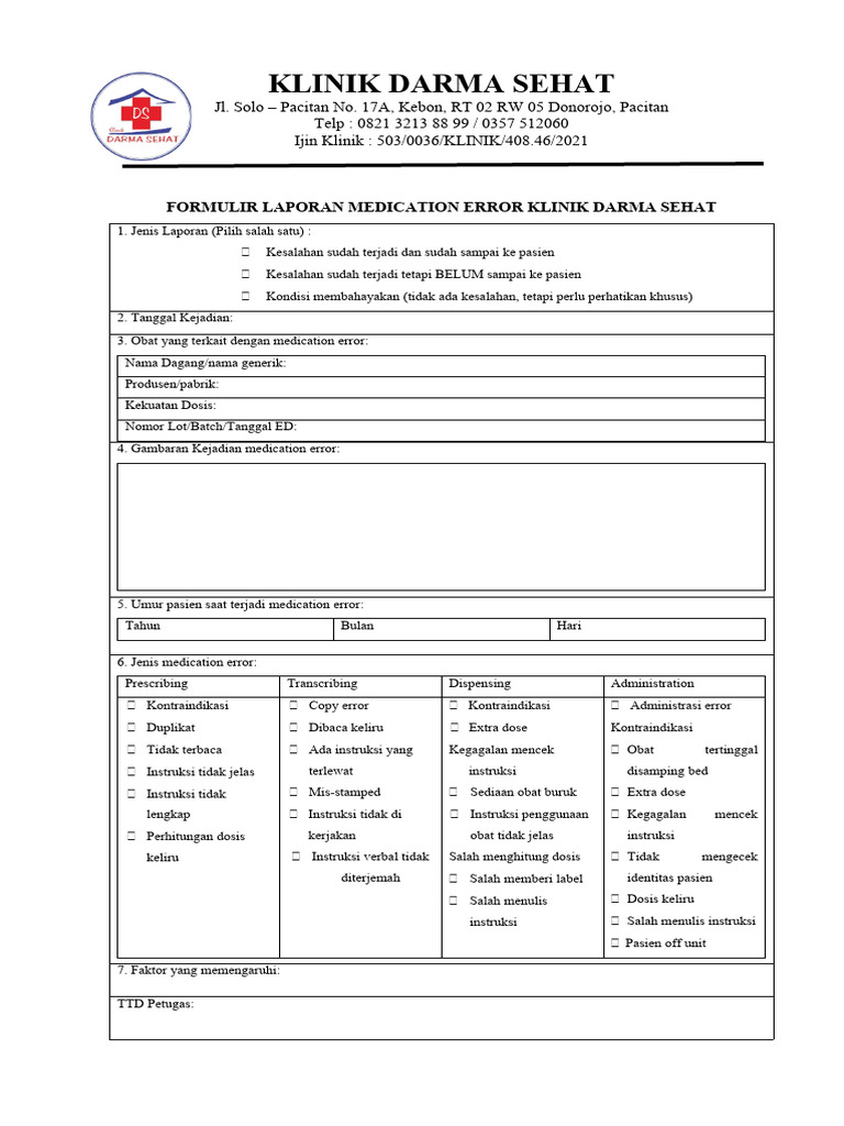 Form Pelaporan Med Error | PDF