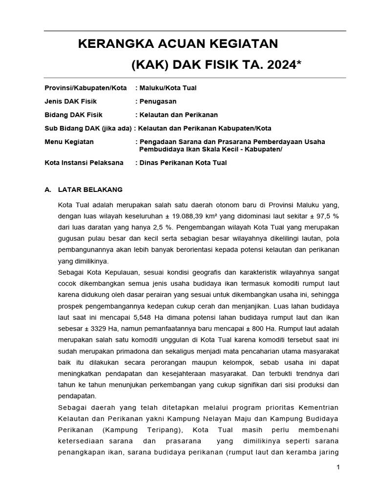 Kerangka Acuan Kegiatan Dak 2024 | PDF
