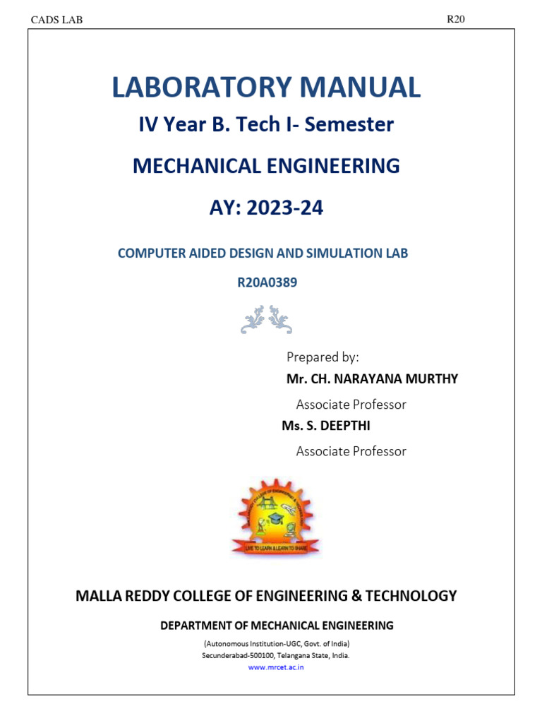 Computer Aided Design and Simulation Lab Manual | PDF