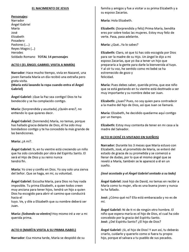 Guion Teatro El Nacimiento de Jesus | PDF | María, madre de Jesús | Reyes Magos
