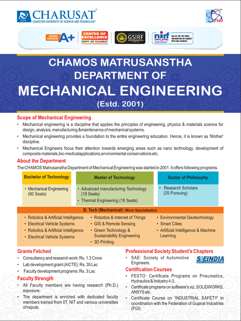 ME Brochure | PDF | Engineering | Mechanical Engineering