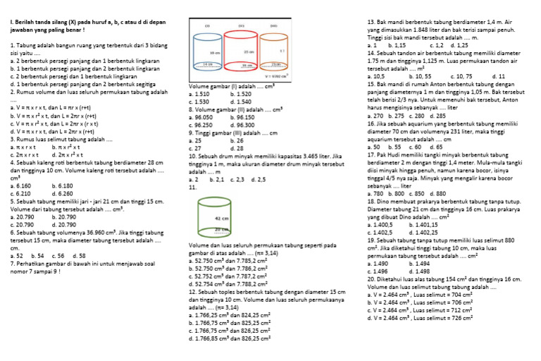 Soal Volume dan Luas Tabung | PDF