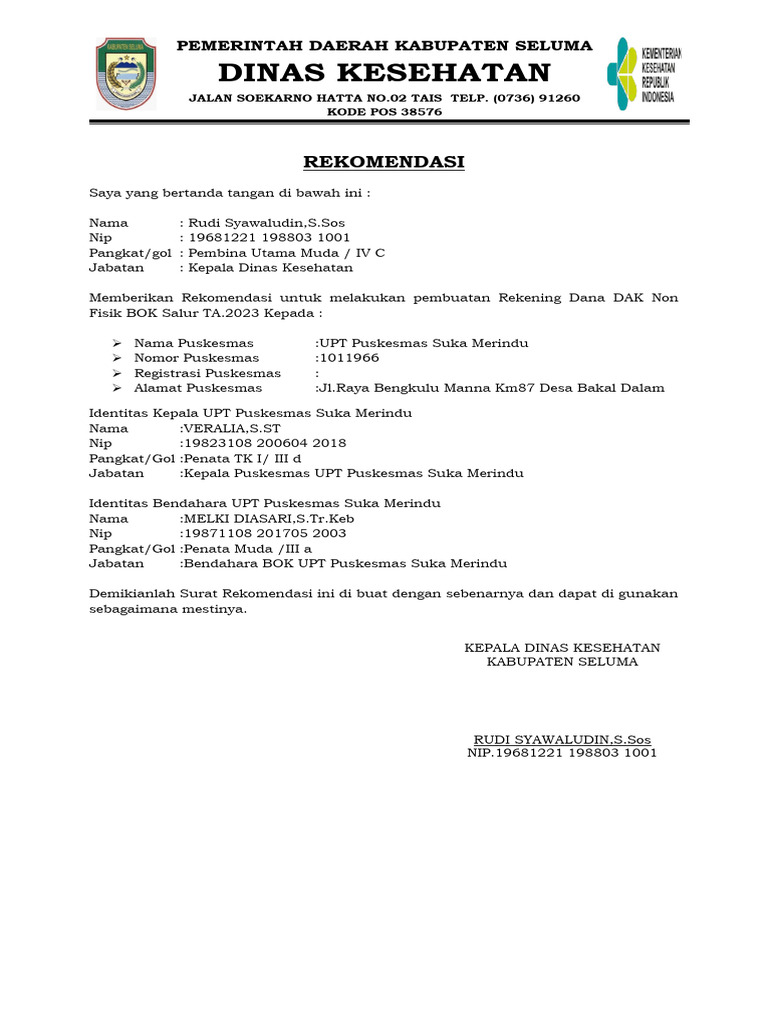 Rekom Pembuatan Rekening Maruli | PDF