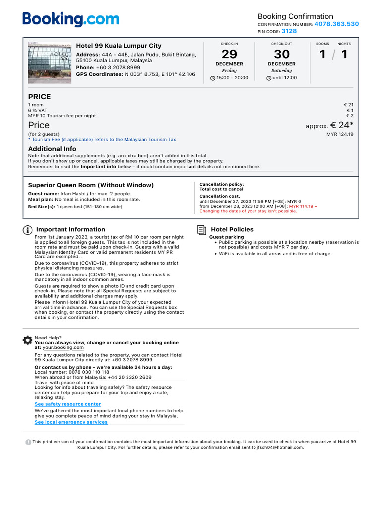 Price 24 : Booking Confirmation | PDF