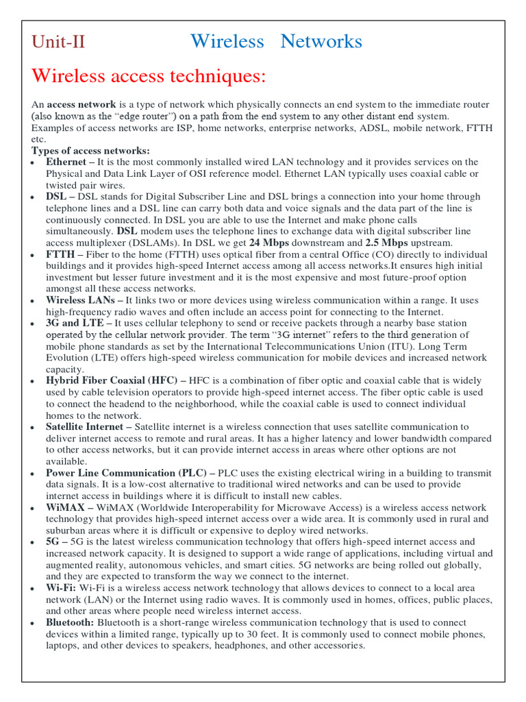 CP4153 Unit 2 Network Technologies | PDF