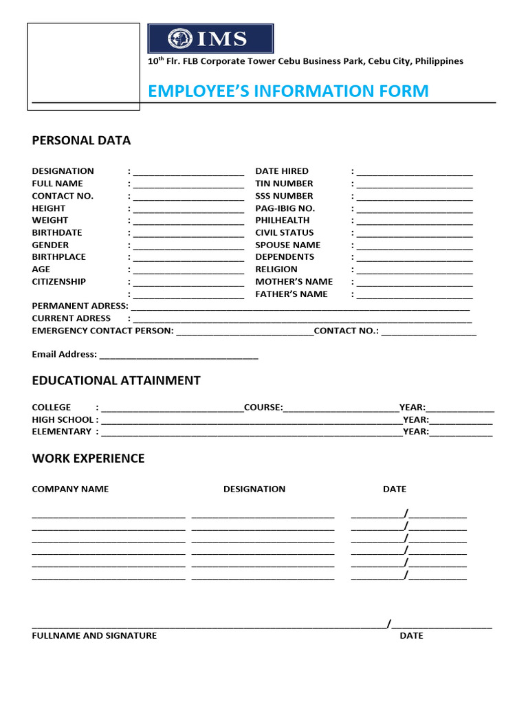 Employee's Information Form | PDF | Government | Public Finance