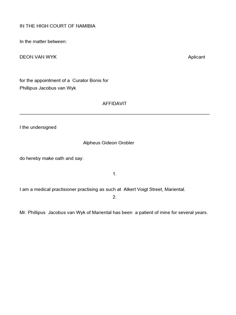 Affidavit in Support of Application For Curator | PDF