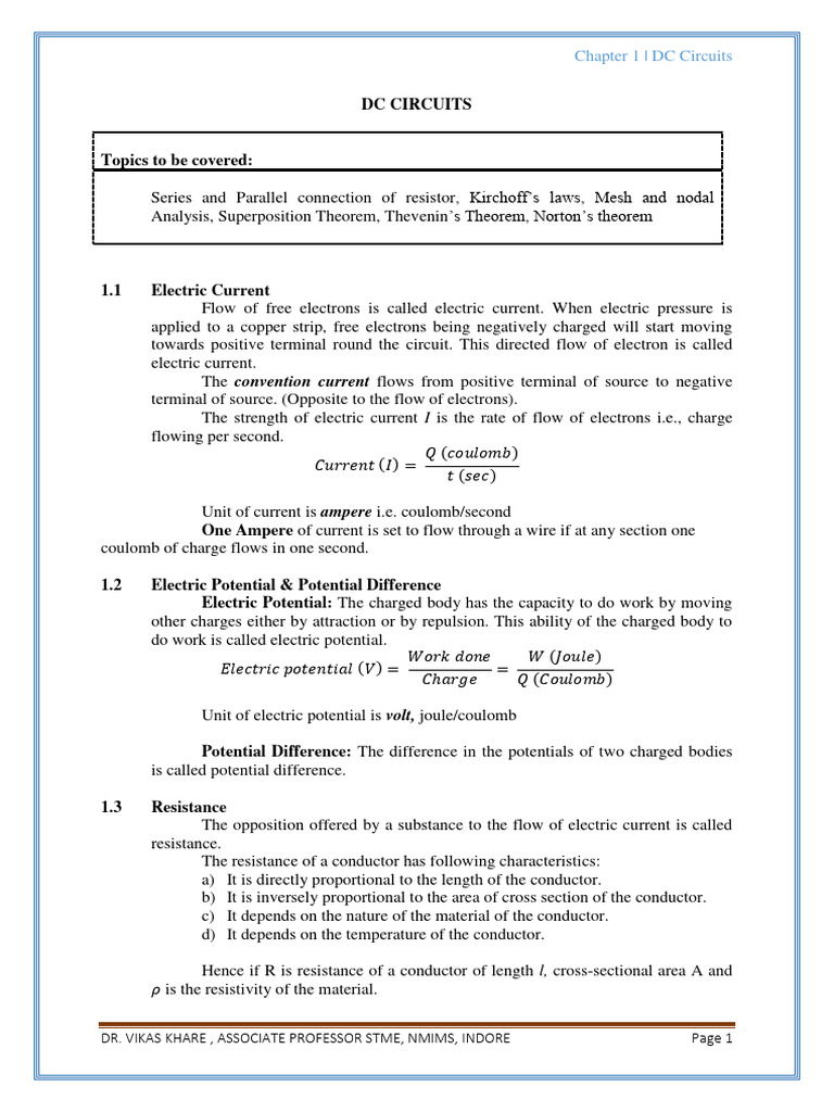 Complete DC Circuit Notes | PDF | Series And Parallel Circuits ...