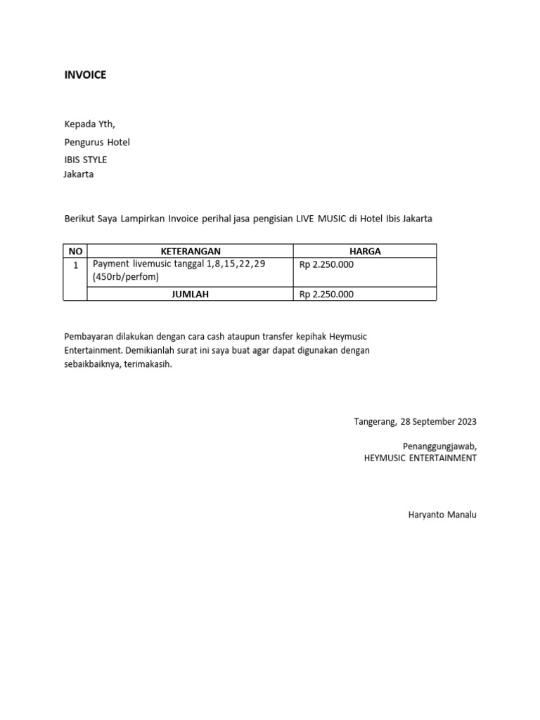 Invoice Ibis Hotel | PDF