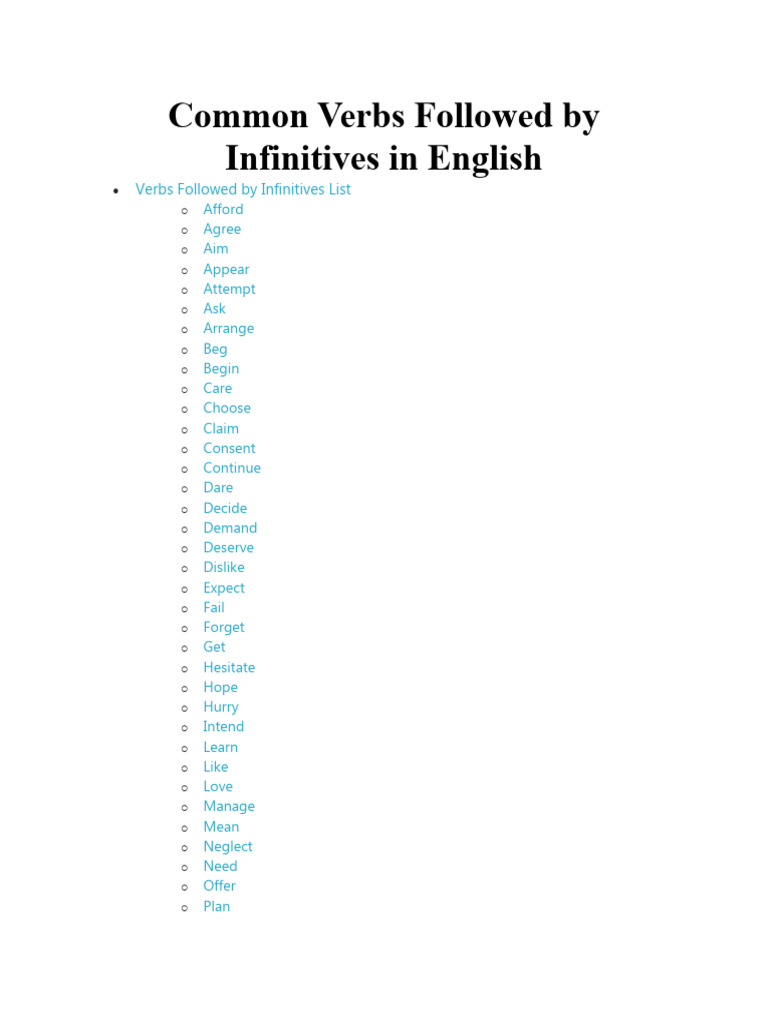 Common Verbs Followed by Infinitives in English | PDF