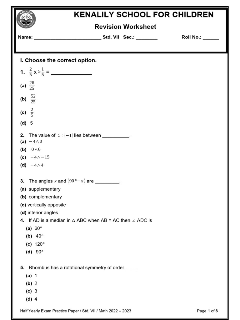 Revision Worksheet | PDF | Angle | Triangle
