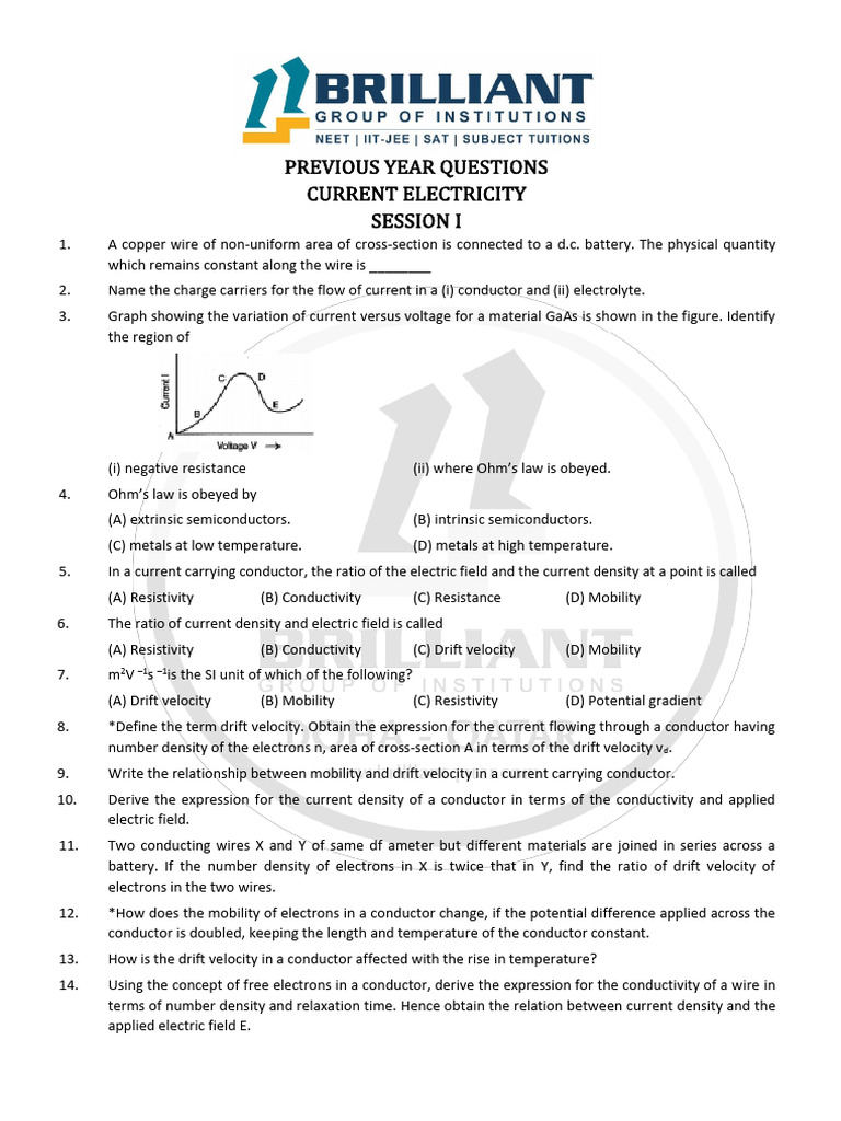 Current Electricity. | PDF | Electrical Resistivity And Conductivity | Electrical Resistance And ...