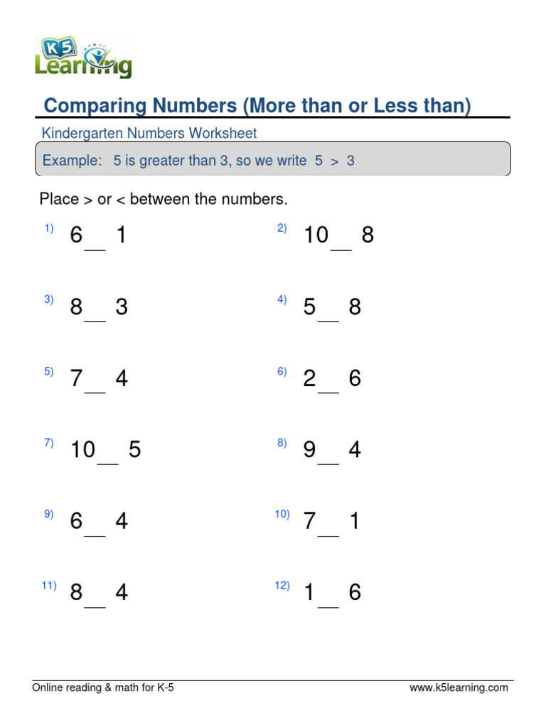 Kindergarten Comparing Numbers More Than Less Than 10 1 | PDF