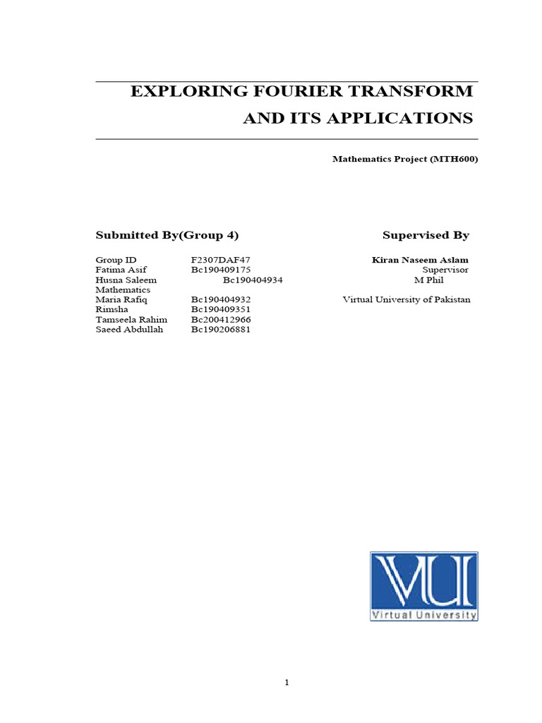 Fourier Transform and It's Applications | PDF | Fourier Transform | Fourier Series