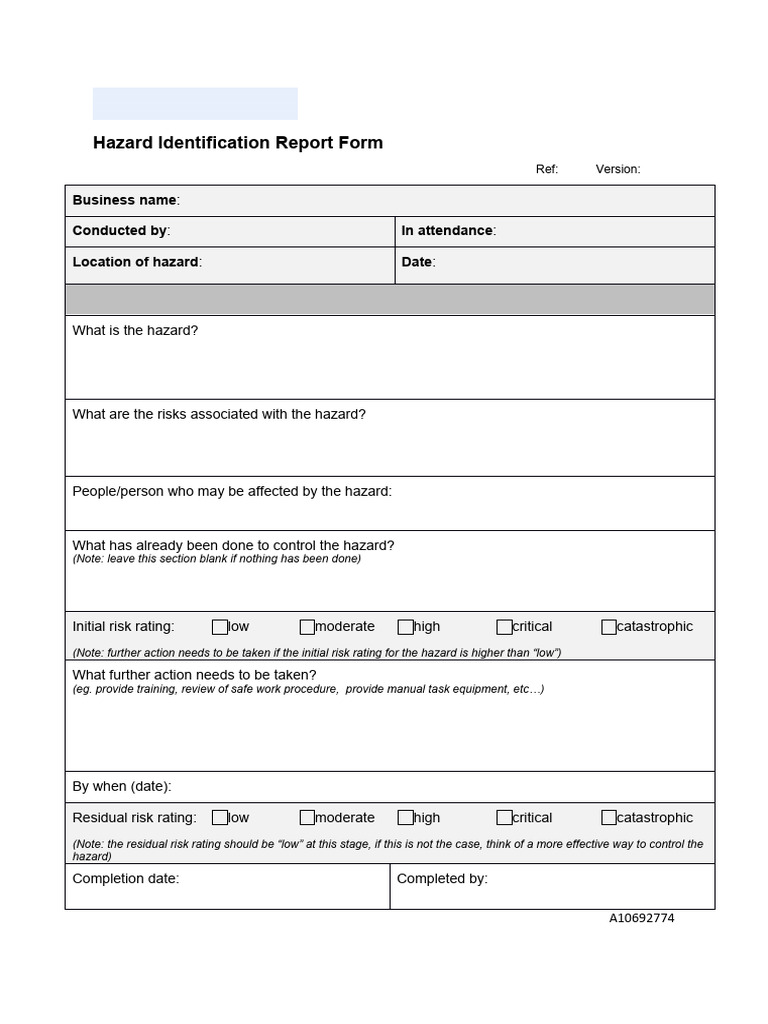 Hazard Identification Report Form | PDF