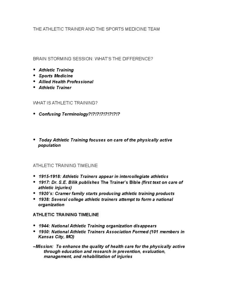 The Athletic Trainer and The Sports Medicine Team | PDF | Physical ...
