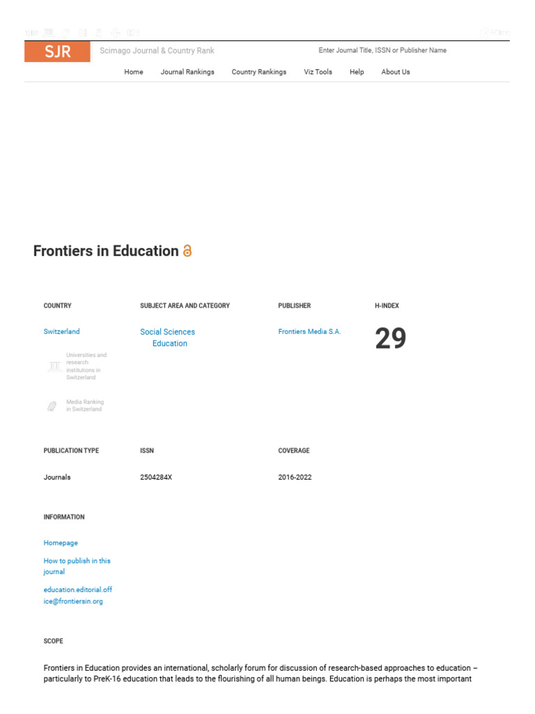 Frontiers in Education - SCIMAGOJR | PDF | Citation | Science