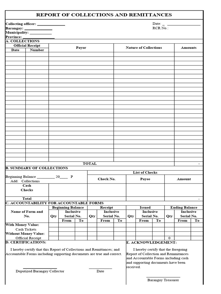 Report of Collections and Remittances | Download Free PDF | Receipt | Money
