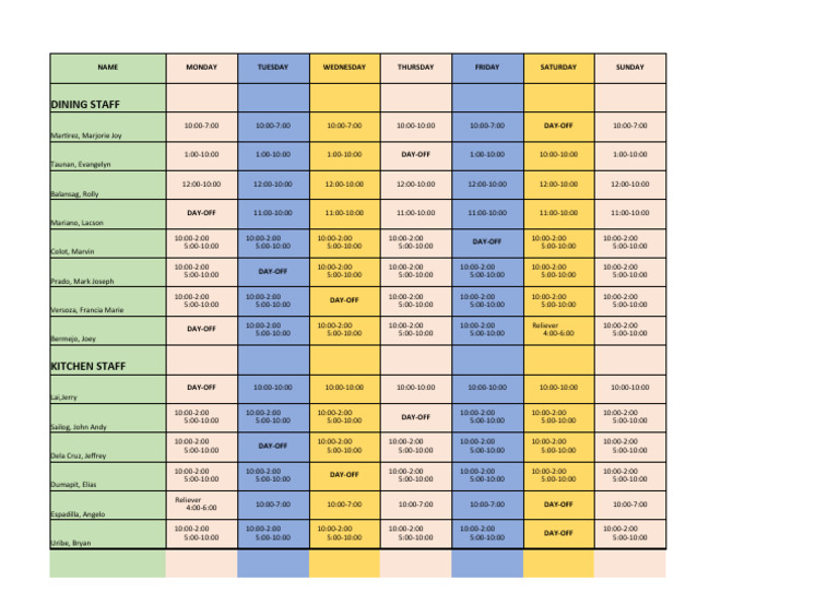 Schedule of Day - Off | PDF