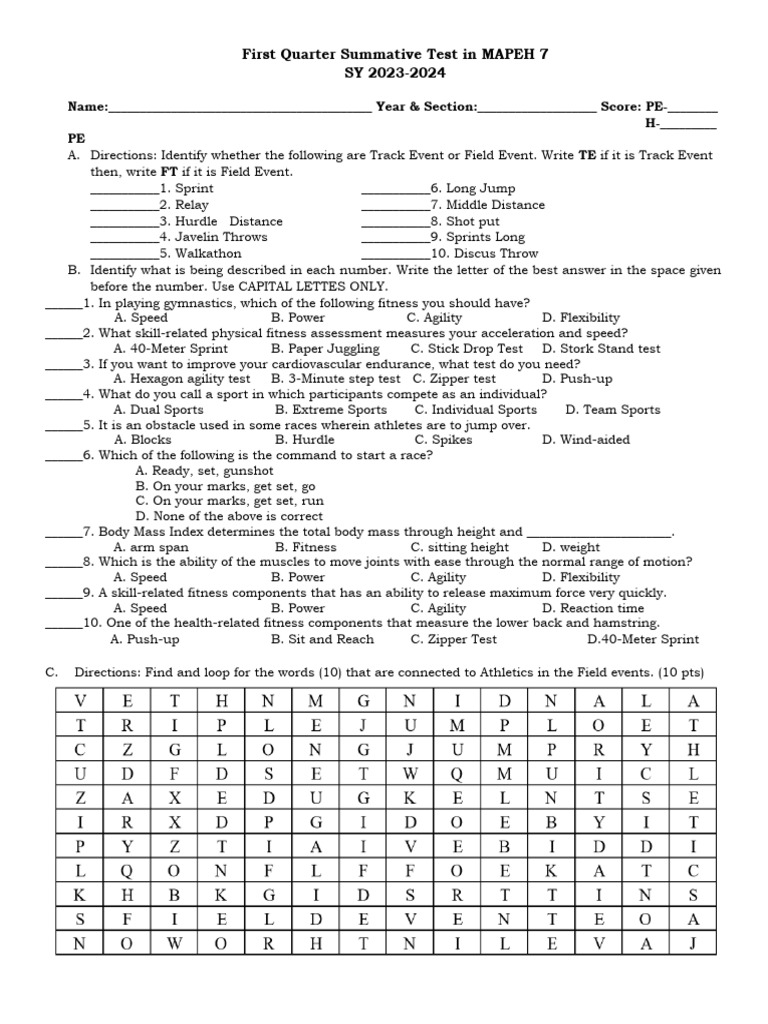 Summative Test PE & Health | PDF