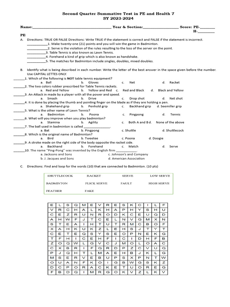 Second Quarter Summative Test PE & Health | PDF | Human Nutrition ...