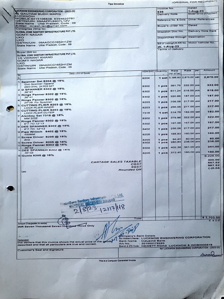 Lucknow Engg. Corporation | PDF | Invoice | Taxes