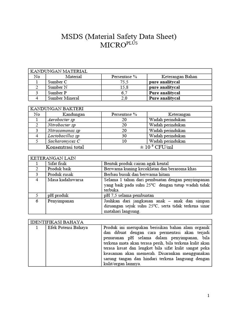MSDS Micro Plus | PDF