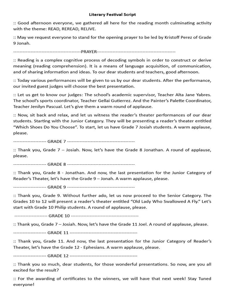Literary Festival Script | PDF | Cognitive Science | Cognition