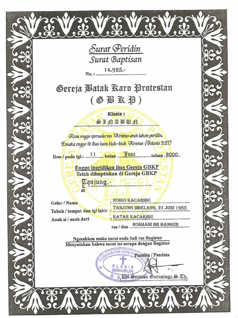 Surat Peridin Roiko Kacaribu | PDF