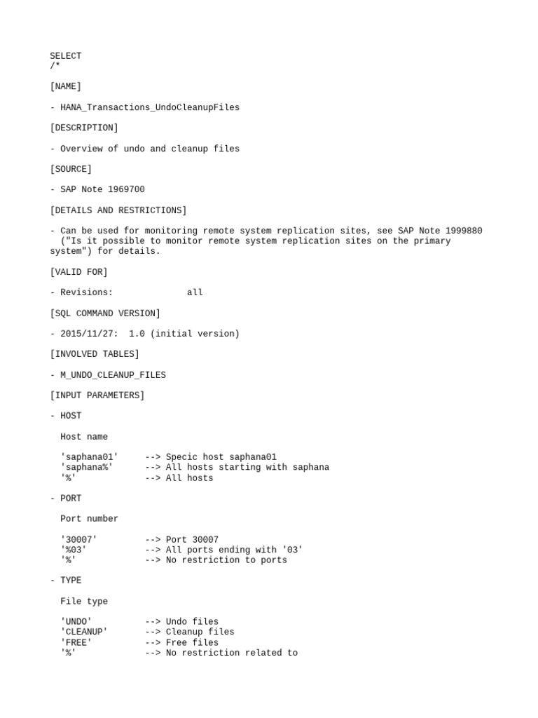 HANA Undo Cleanup Files Guide | PDF | Data Management | Data