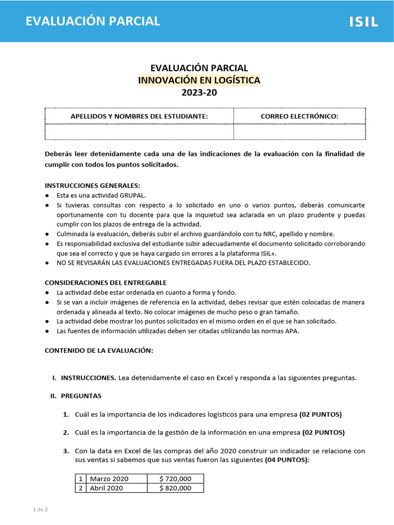 Evaluacion Parcial Innov Logistica 2023-2 | PDF | Informática | Business