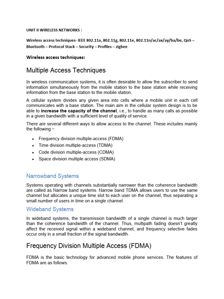 Unit Ii Wireless Networks | PDF | Ieee 802.11 | Channel Access Method