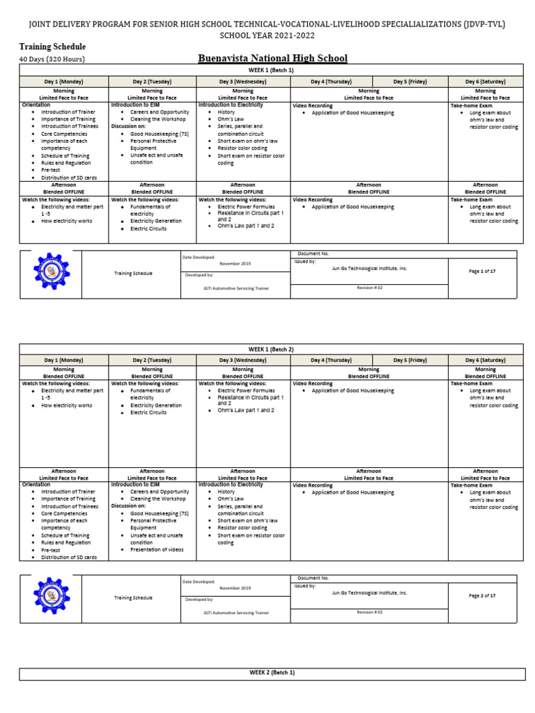 Training Schedule | PDF | Resistor | Online And Offline