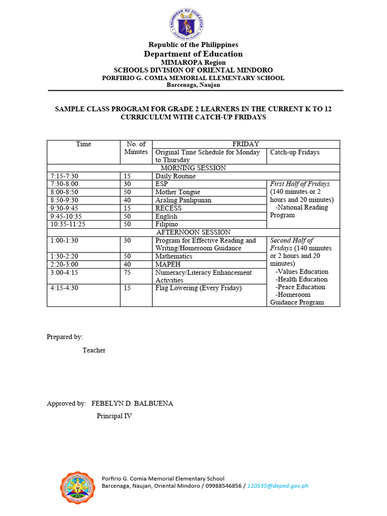 Catch Up Friday Class Program Grade 2 | PDF