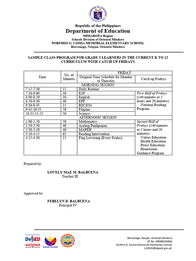 Catch-Up Fridays Class Program | PDF | Schools | Asia