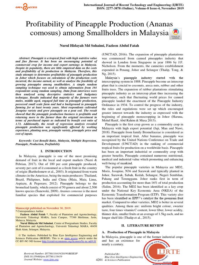 Profitability of Pineapple Farming in Malaysia | PDF | Agriculture ...