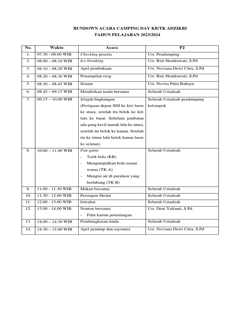 Rundown Acara Camping Day | PDF