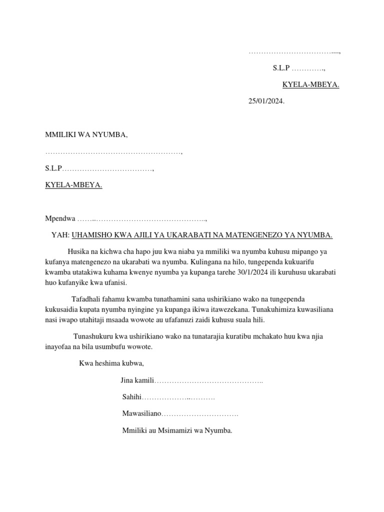 Barua Ya Ukarabati | PDF