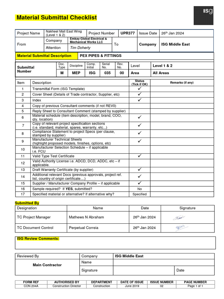 PEX Pipes & Fittings Submittal Checklist | PDF | Pipe (Fluid Conveyance ...